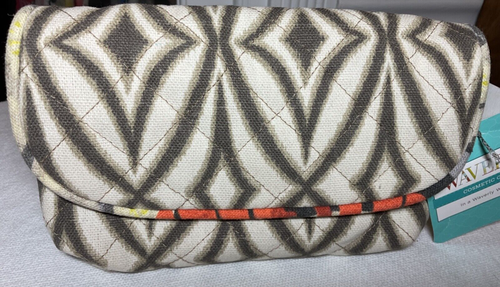 WAVERLY MAKEUP COSMETIC JEWELRY TRAVEL BAG CREAM BROWN ORANGE 7 1/2 X ...