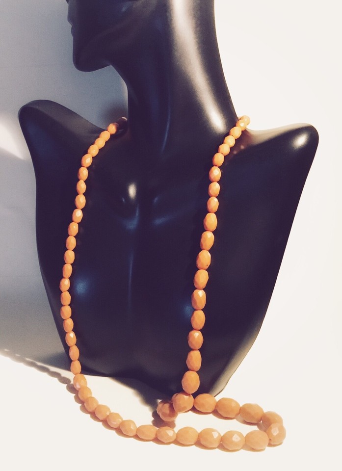 Faceted Celluloid Beads Necklace, Salmon Color Art Deco Necklace | eBay