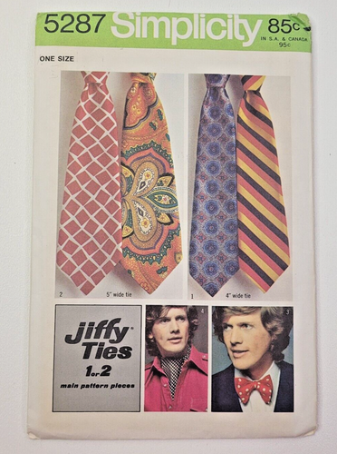 70s Simplicity Sewing Pattern 5287 Men's Jiffy Ties Neck-Bow-Ascot ...