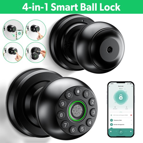 4in1 Keyless Entry Smart Fingerprint Door Knob Lock Password App Key ...