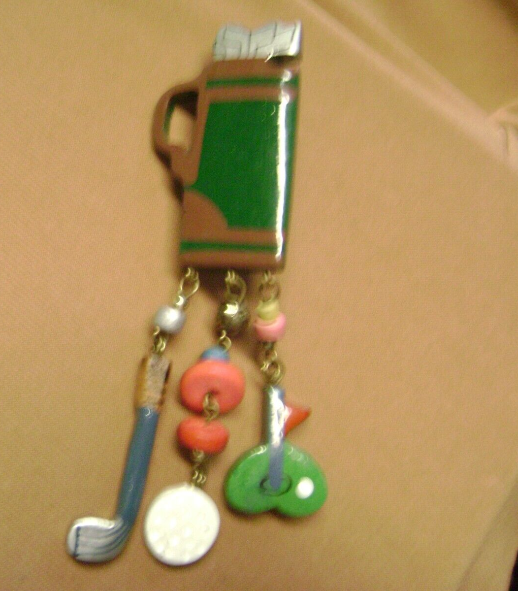 VINTAGE WOOD ENAMEL LONG DANGLEY GOLF CLUBS,BAG ,CHARMS BROOCH!!!! | eBay