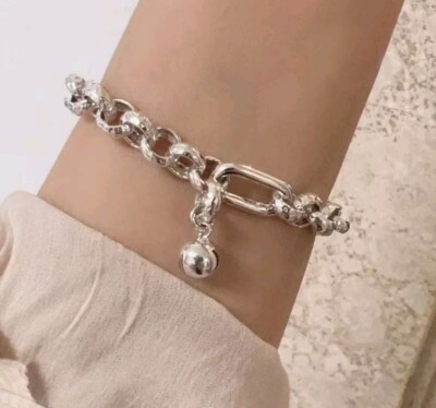 WOMEN LADIES SILVER GYPSY LINK 8MM / 21CM BELCHER BRACELET WITH ALBERT ...