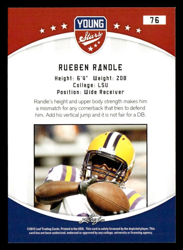 Rueben Randle 2012 Leaf Young Stars Card #76 LSU Tigers | eBay