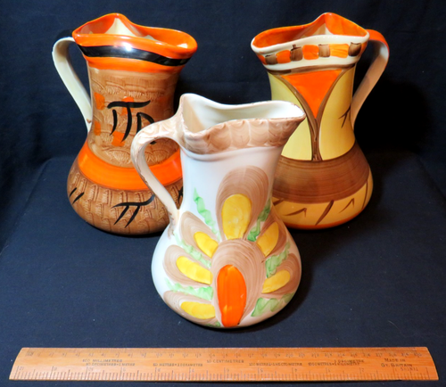 3 Myott Pinch Neck Jugs / Pitchers. Abstract Design. Art Deco | eBay UK