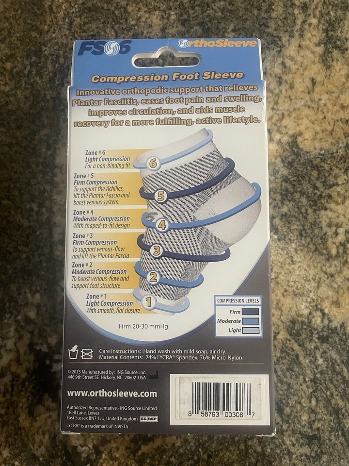OrthoSleeve Planter Fasciitis FS6 Compression Small White Foot Sleeve ...