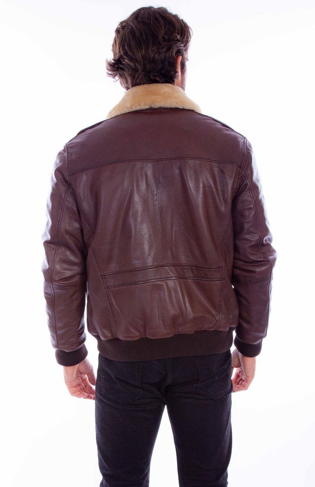 Scully Mens Aviation Bomber Brown Leather Leather Jacket | eBay