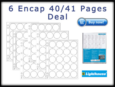 6 Lighthouse Grande Encap 40/41mm Clear Album Pages For Silver Eagle ...