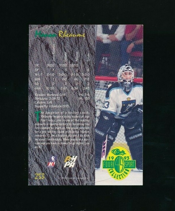 1993 Classic 4 Sport Gold #253 Manon Rheaume Rc rookie NM super tough ...