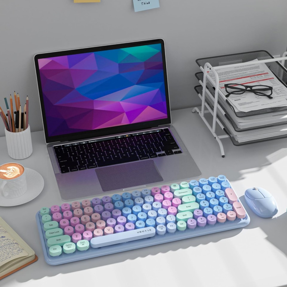 Wireless Keyboards and Mouse Combos, UBOTIE Colorful Gradient Rainbow ...