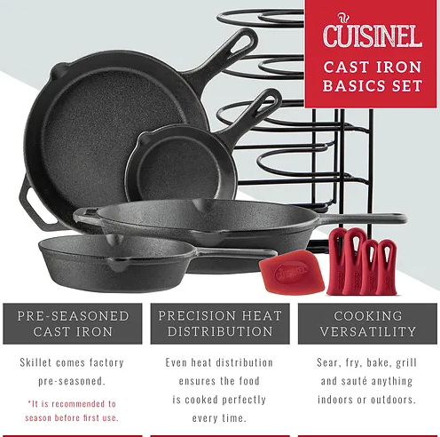 CUISINEL Chef's Basic 5 Piece Cast Iron Set CB-503 - Black - Scratch ...