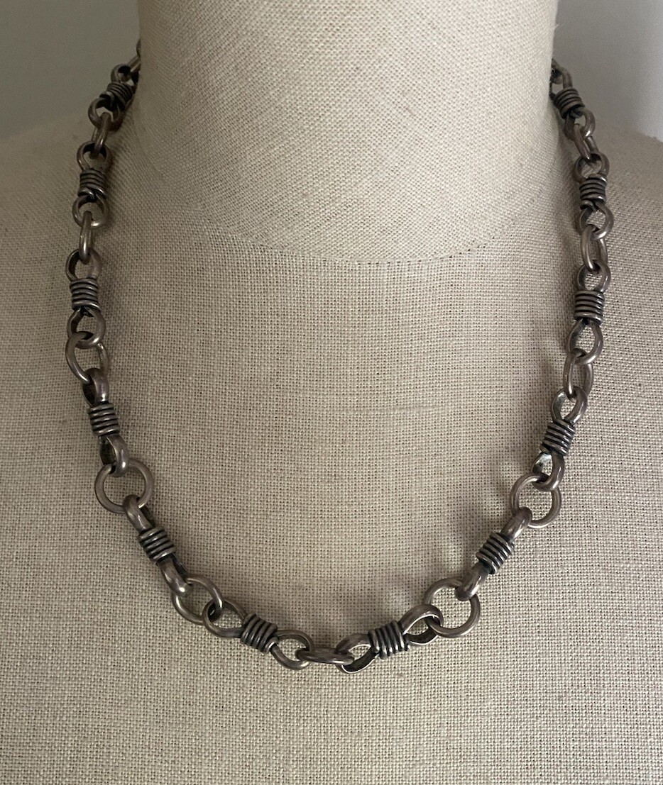 Heavy Sterling Silver Biker Chain Necklace - Gem