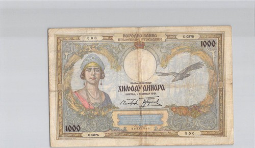 Jugoslawien 1000 Dinara 1.12.1931 N° 09367500 Pick 29 | eBay UK