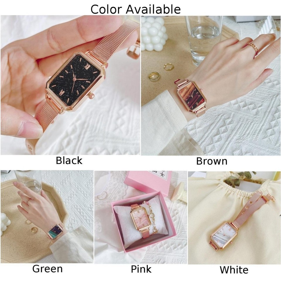 Classic Vintage Style Women Square Quartz Watch Mesh Band Lightweight ...
