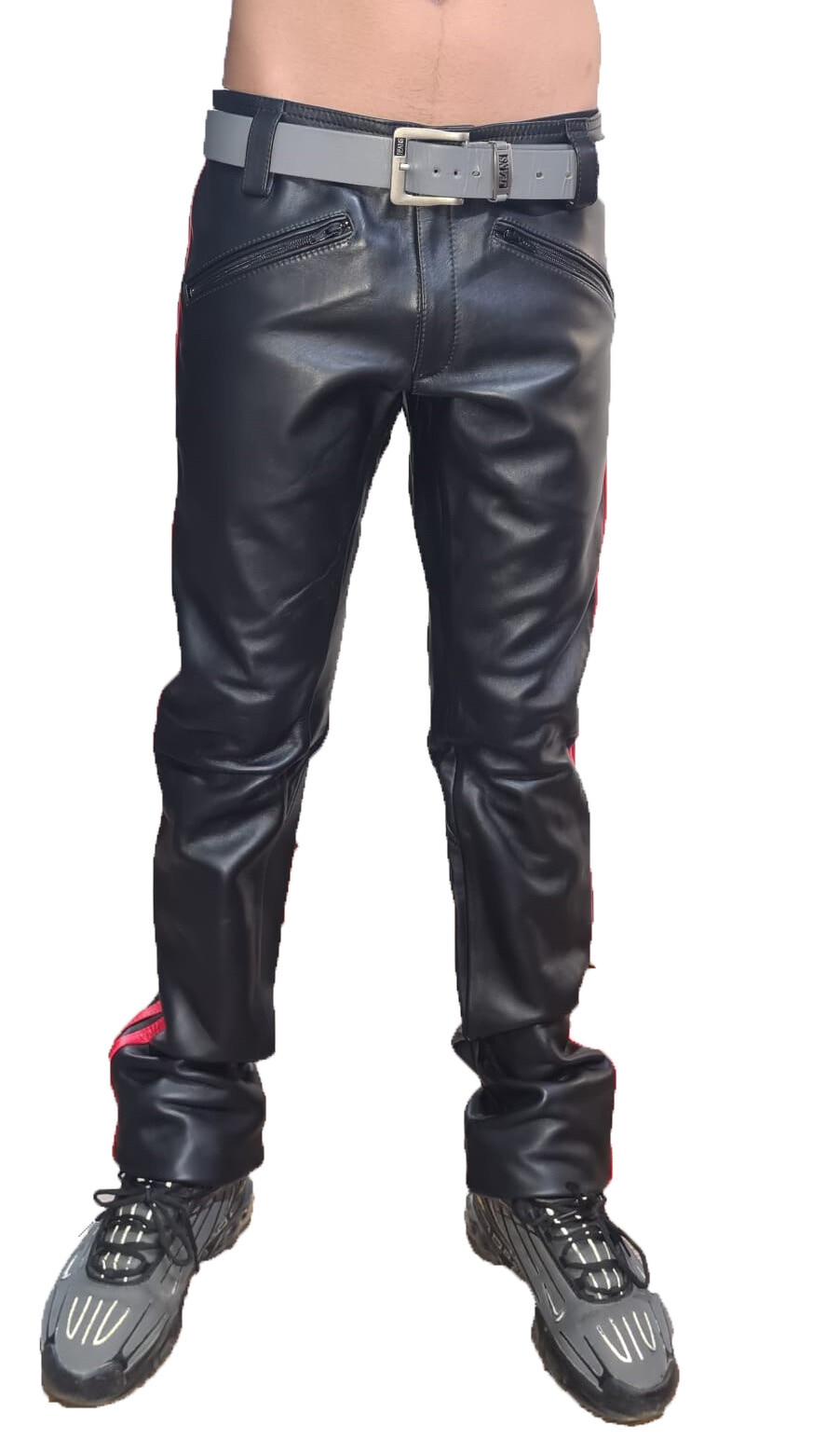Awanstar lederhose mit 2 Roten Streifen lederjeans ,leather trousers ...