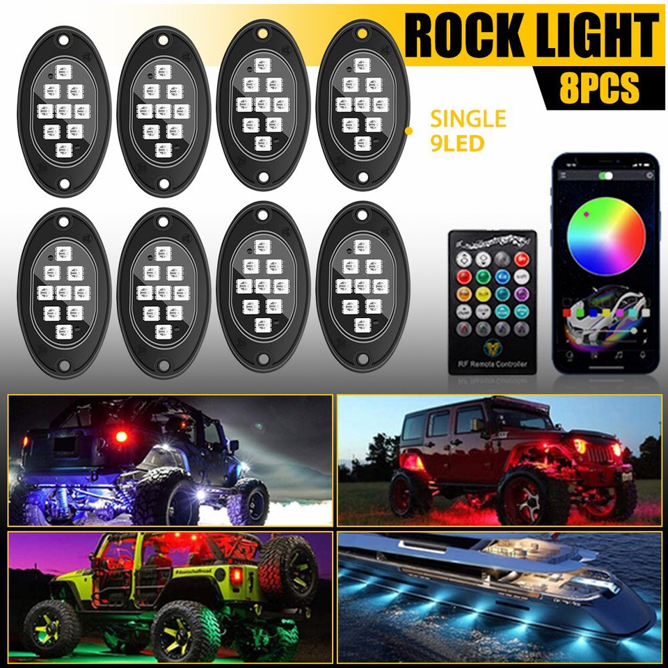 RGB LED Pods Rock Light Kit Underbody Glow Neon Lamp Bluetooth Music ...
