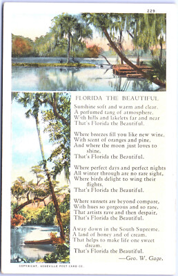 Postcard FL Florida The Beautiful Poem by Geo. W. Gage N9 | eBay