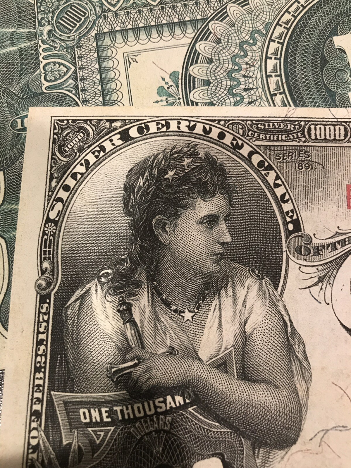 Reproduction Copy $1000 1891 Marcy US Paper Money Currency Silver Cert ...