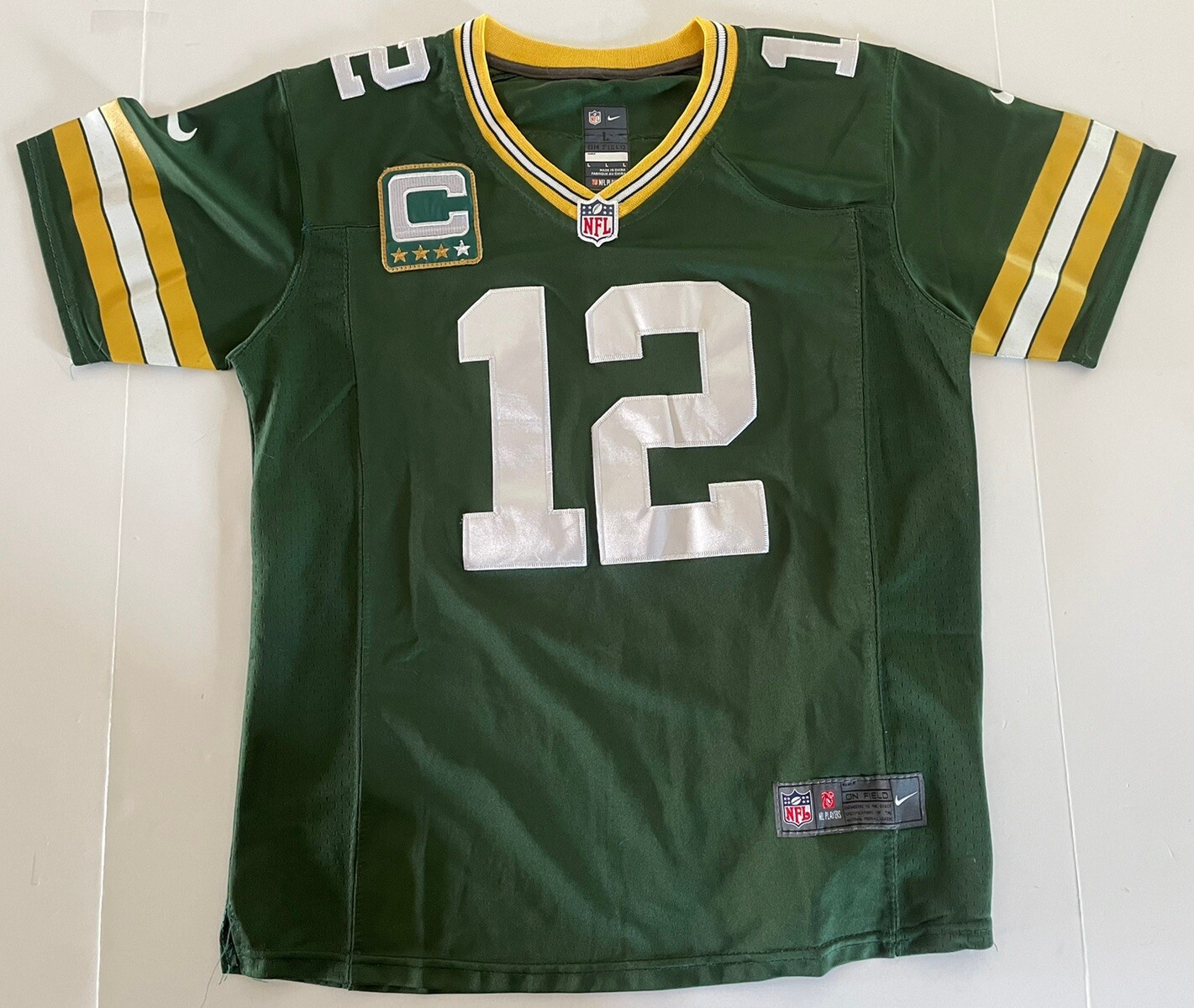 Aaron Rodgers Green Bay Packers Jerse Women’s L Large Captains Patch ...