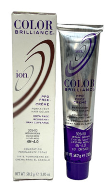 Color Brilliance Ion Creme Medium Brown 4N-4.0 Grey Coverage (58.2g/2 ...