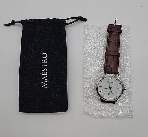Maestro The Classico Men's Watch Silver with Brown Leather Band and ...