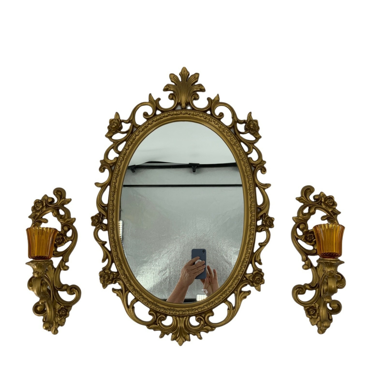 Homco Large Mirror with Candle 0164 Sconces Wall Decore Set Gold ...