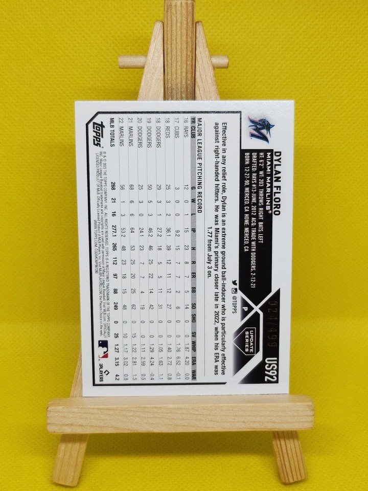 Dylan Floro 2023 Topps Update Green Foil Parallel #'d 024/499 Marlins # ...