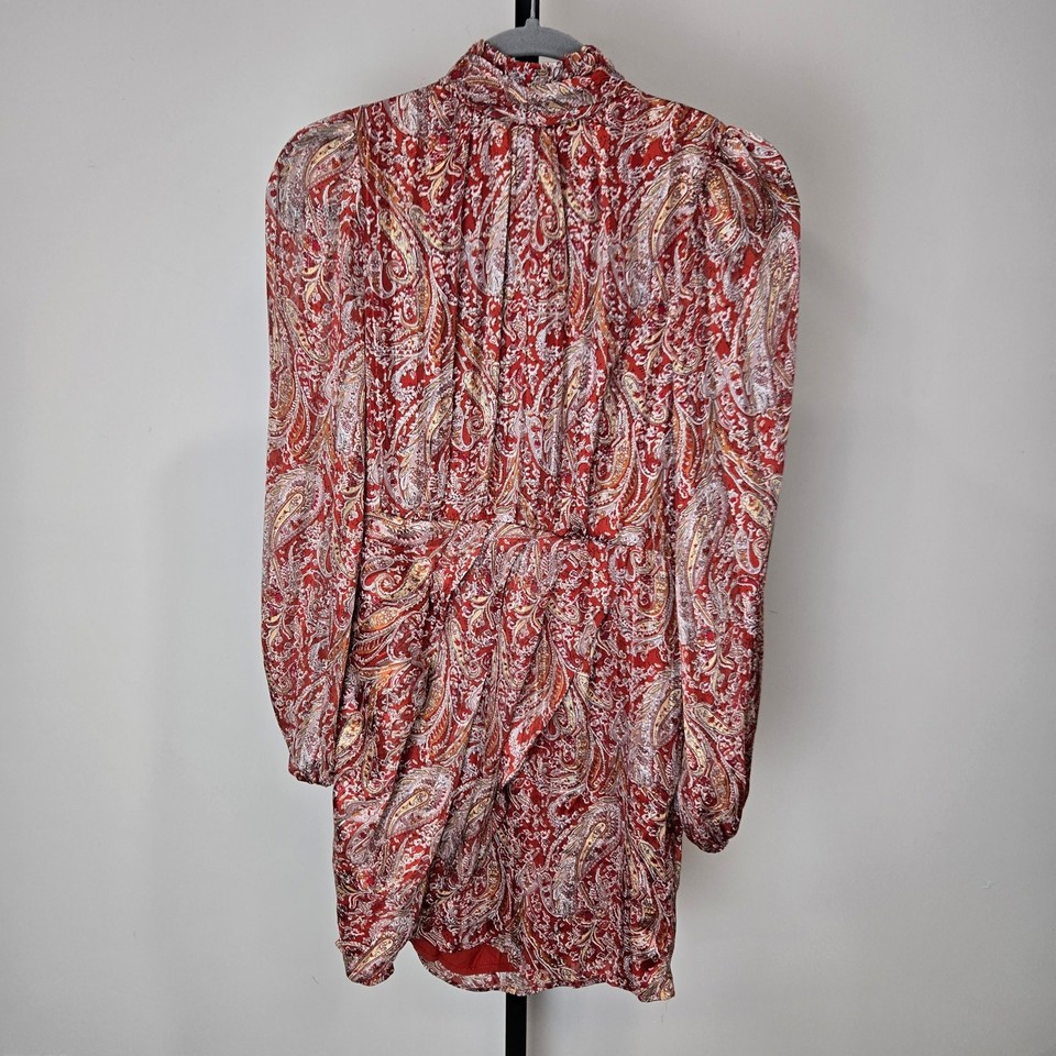 Lulus Mock Neck Long Sleeve Mini Dress Paisley Rust Red Cocktail Hour ...