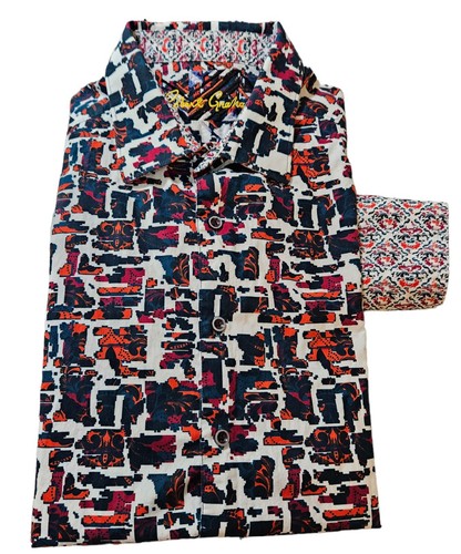 Robert Graham Button Up Shirt Mens XL Wine Navy Digital Multi Silver ...