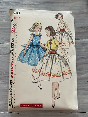 Vintage Simplicity Pattern 1603 Girl's Dress Jacket Cummerbund Sz 8 ...