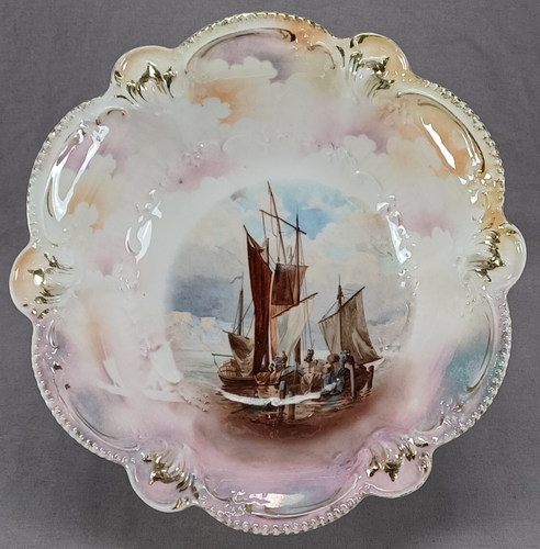 RS Prussia Mold 207 Ship Harbor Scene Purple Orange Luster Gold 10 1/2 Inch Bowl | eBay