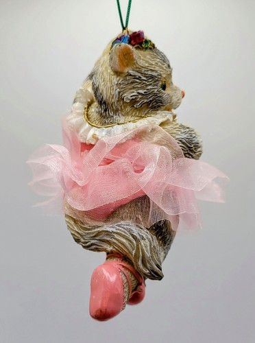 KITTY BALLERINA Ornament GREY TABBY IN PINK TUTU Ballet Cat FAIRY ...