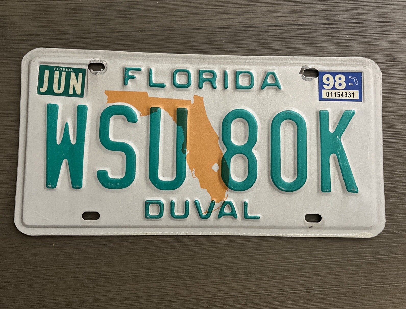 1998 Florida License Plate - "WSU 80K” DUVAL June 98 stickers | eBay