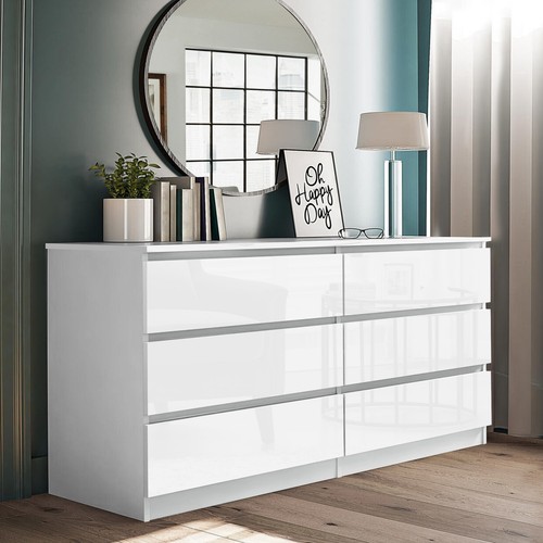 High Gloss Chest of Drawers Tall Wide Bedside Table Cabinet Bedroom ...
