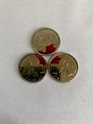 2020 Connecting Canada 3X25 cent coins coloured maple leaf | eBay