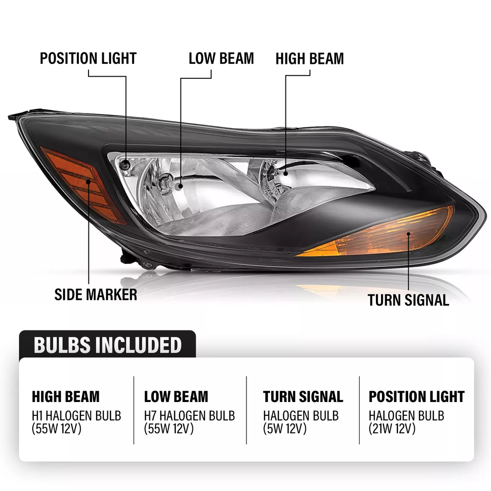 Headlights Assembly W/Bulbs For Ford Focus 2012-2014 Driver & Passenger ...
