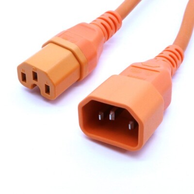 ORANGE Power Extension Hot Cable IEC C14 Male Plug to IEC C15 Female ...