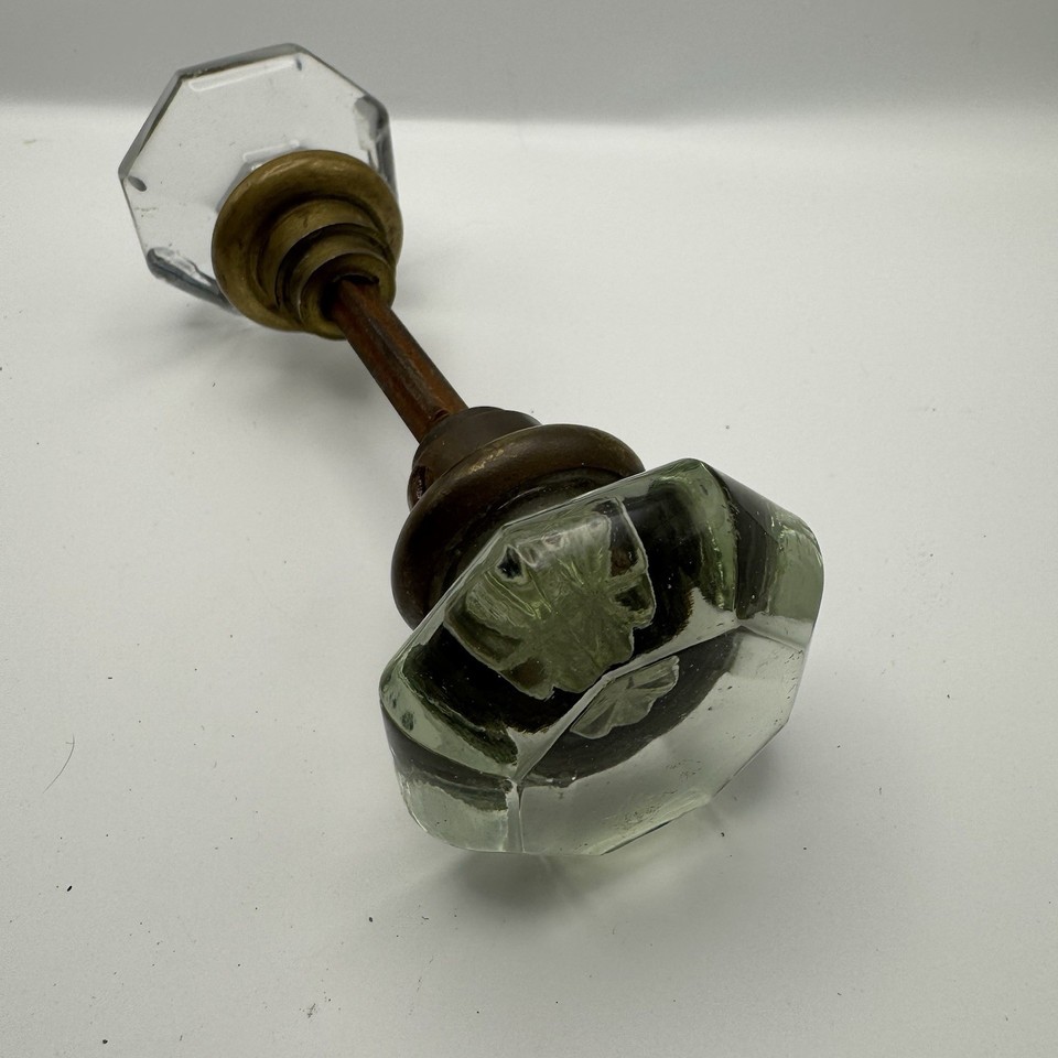 Antique Vintage Clear Glass Brass Door Knobs 8 Point Octagon Spindle Hardware | eBay