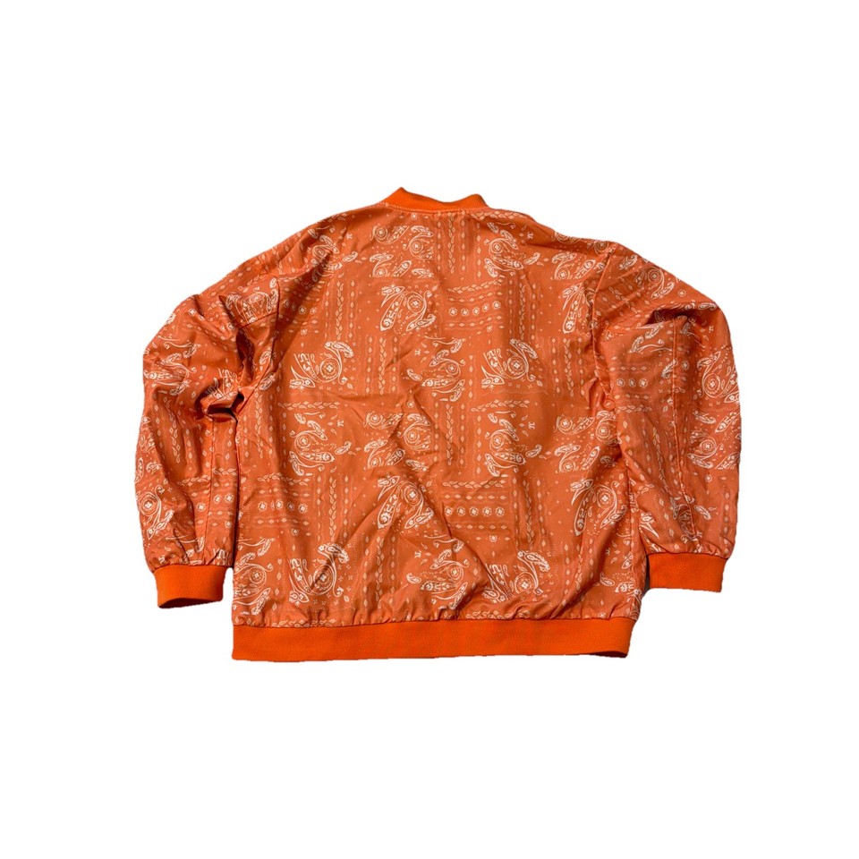 Men's Bandana Orange/Black Button Up Streetwear Jacket Coat w/Pockets ...
