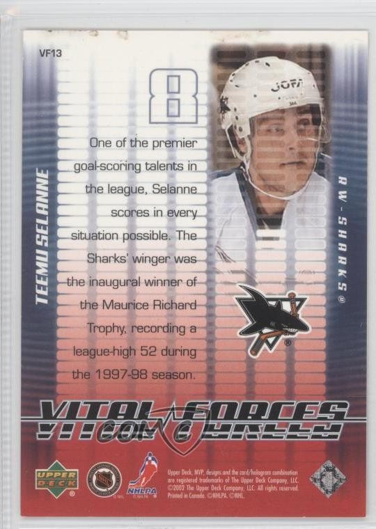 2002-03 Upper Deck MVP Vital Forces Teemu Selanne #VF13 HOF | eBay