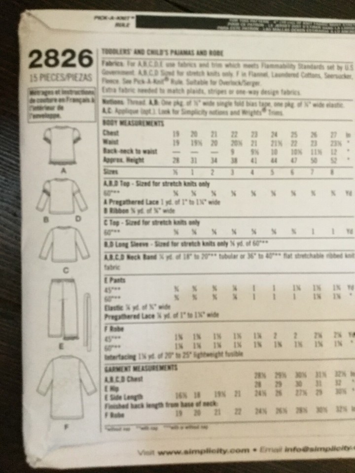 Simplicity 2826 Childs Pajamas Robe Sleepwear Unisex Size 4-8 Uncut | eBay