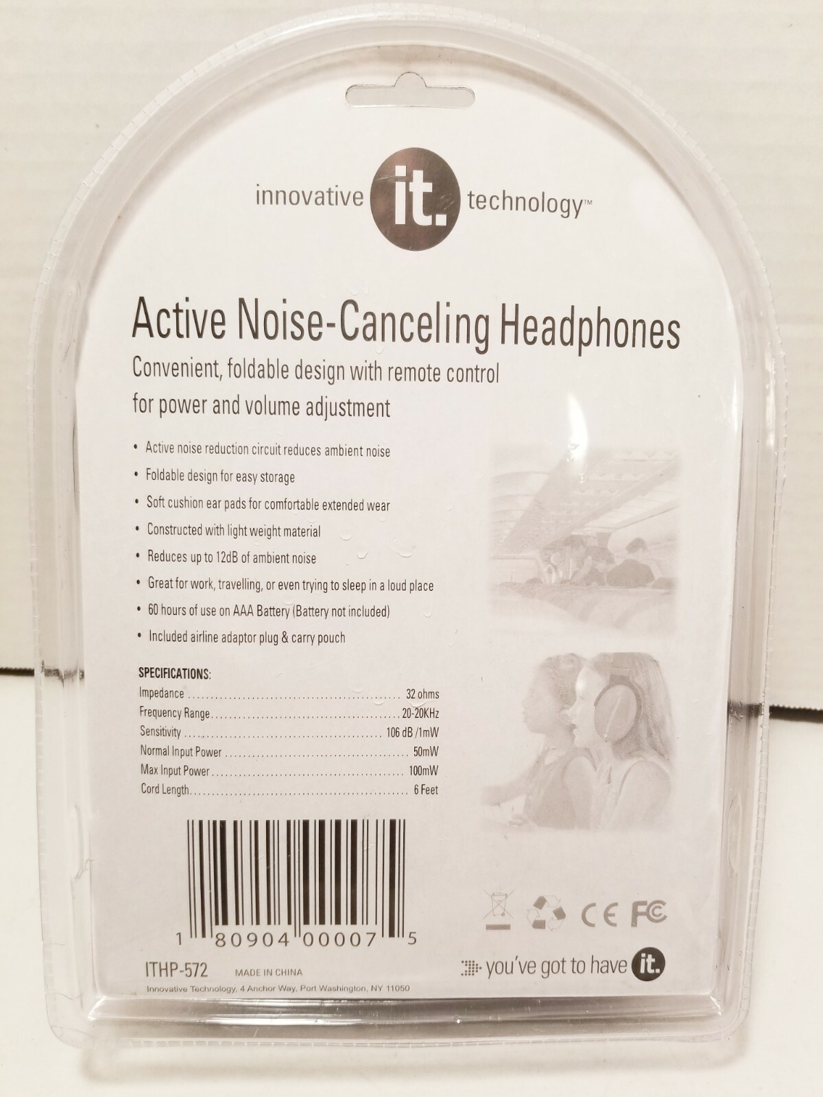 INNOVATIVE TECHNOLOGY ACTIVE NOISE CANCELING HEADPHONES REMOTE CONTROL ...
