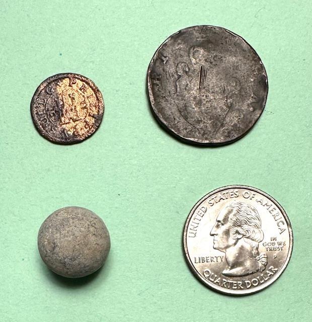 1708, &1769 Colonial Coins, Rev War Musket Ball Dug Near Saratoga ...
