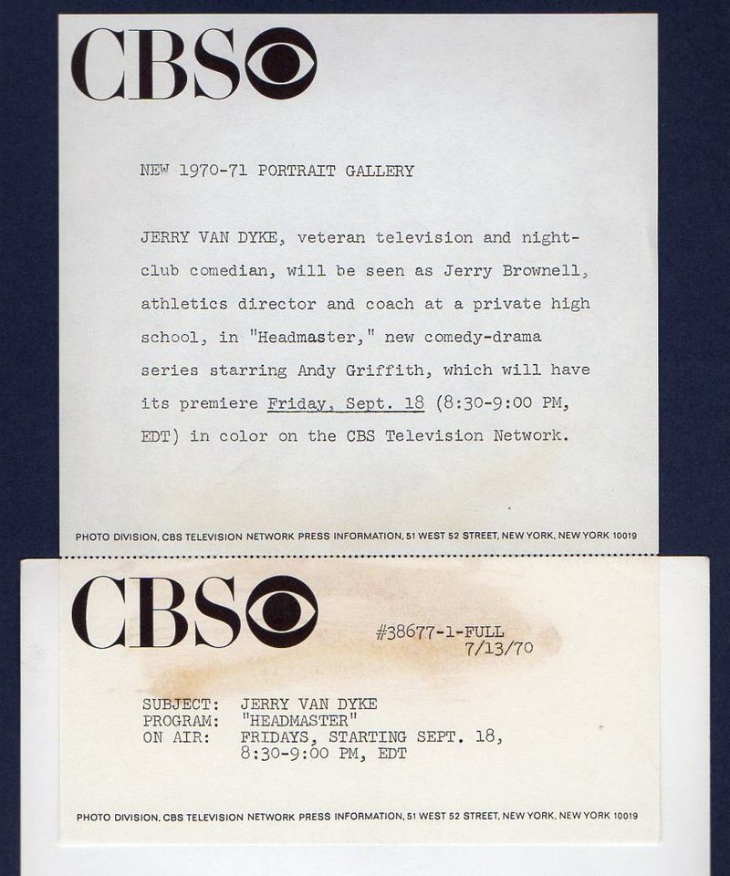 JERRY VAN DYKE comic actor HEADMASTER Andy Griffith series 1970 Orig TV ...