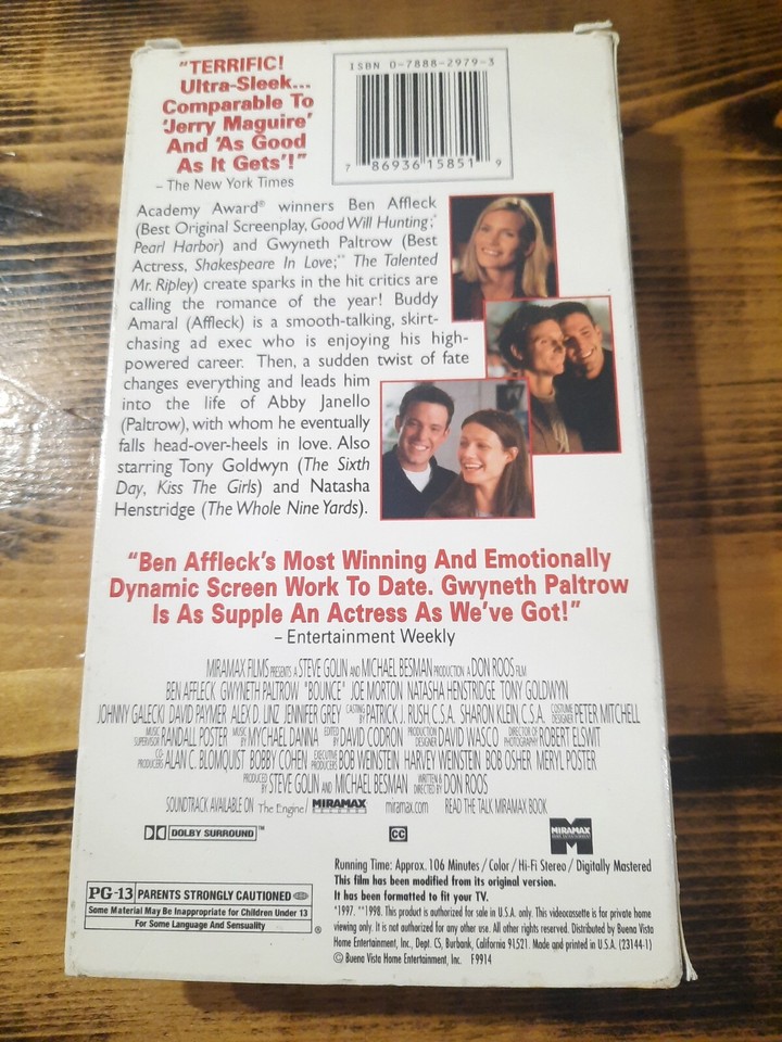 🎆Bounce VHS Tape Movie 2001 Ben Affleck Gwyneth Paltrow 786936158519| eBay