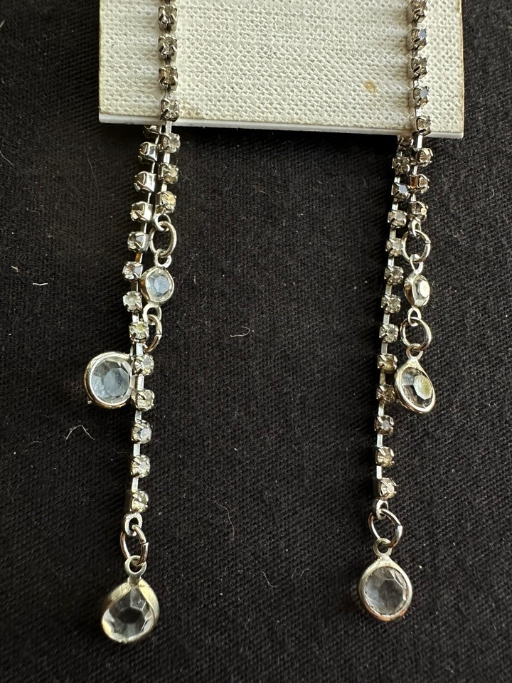 Vintage Robert Rose Earrings Rhinestone Silver tone Dangle Drop Jewelry ...