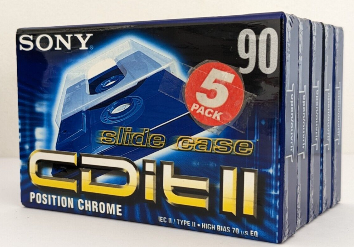 Sony CDit II 90 Mins 5 PACK - slide case Blank Chrome Audio Cassette ...