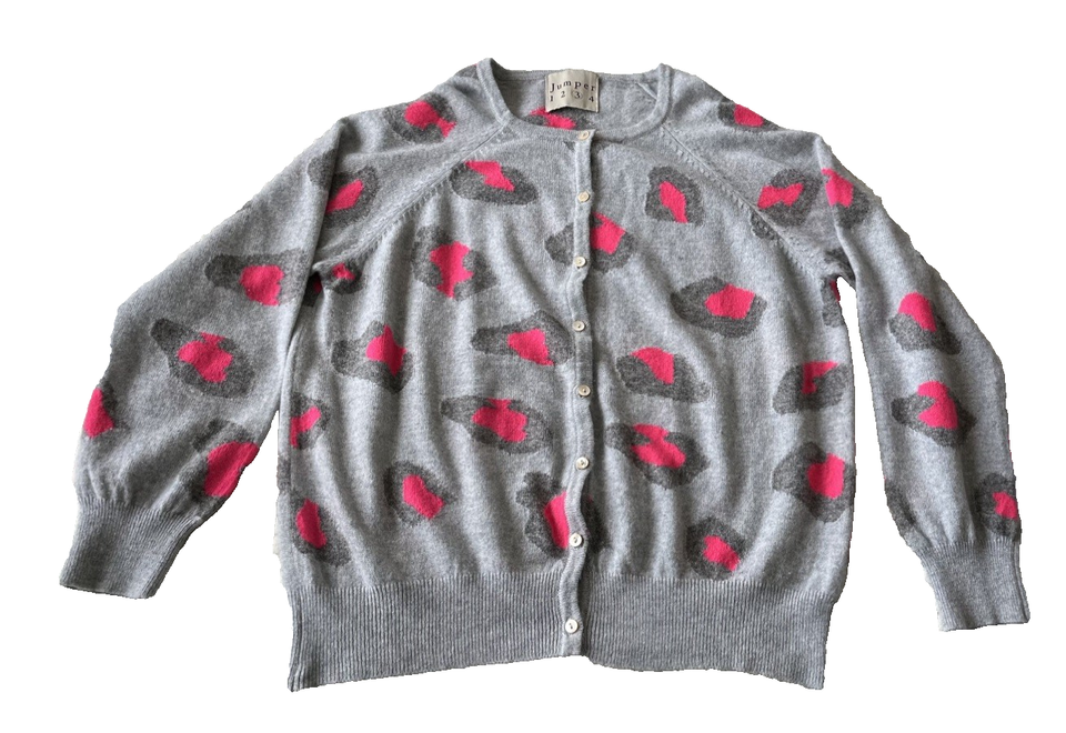 Jumper 1234 100% Cashmere Leopard Print Cardigan Size 3 Uk 10/12 Grey ...