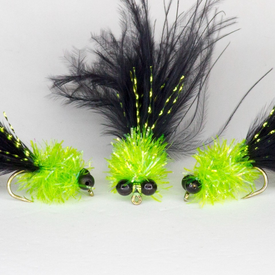3 Black and Chartreuse UV Humongous Trout Flies size 10 Trout Flies ...