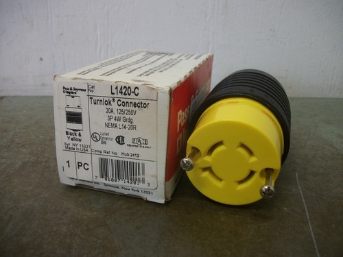PASS & SEYMOUR TURNLOK CONNECTOR L1420-C 20AMP 125/250VOLT 3P 4W+G NIB ...