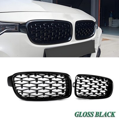 2x Diamond Front Kidney Grille For 2012-2018 BMW F30 320i 328i Gloss ...